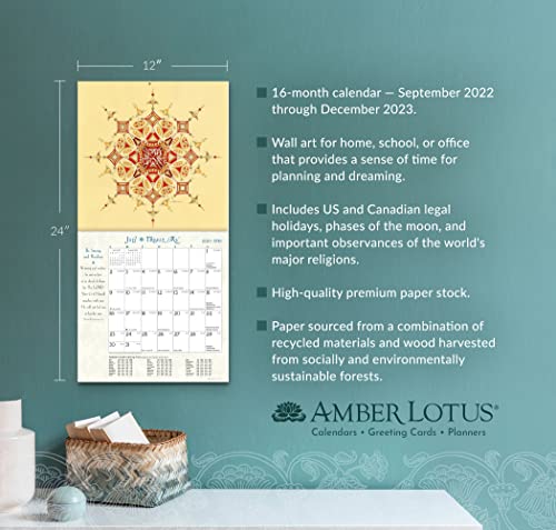 Hebrew Illuminations 2023 Wall Calendar by Adam Rhine | 16-Month Jewish Calendar With Candle Lighting Times (Sept 2022 - Dec 2023) | 12" x 24" Open | Amber Lotus Publishing