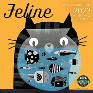 feline 2023 mini wall calendar: terry runyan's cats | compact 7" x 14" open | amber lotus publishing