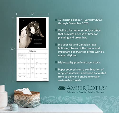 I Am Goat 2023 Wall Calendar: Animal Portrait Photography by Kevin Horan and Wisdom From Nature's Philosophers | 12" x 24" Open | Amber Lotus Publishing