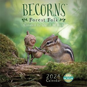 becorns 2024 wall calendar: forest folk by david m bird | 12" x 24" open | amber lotus publishing