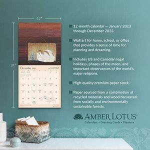 Zen Cat 2023 Wall Calendar | Meditational Art by Nicholas Kirsten-Honshin | 12" x 24" Open | Amber Lotus Publishing