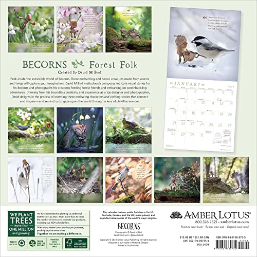 Becorns 2024 Wall Calendar: Forest Folk by David M Bird | 12" x 24" Open | Amber Lotus Publishing