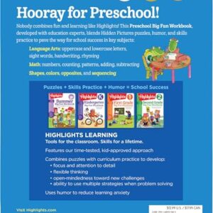 Preschool Big Fun Workbook: 256-Page Preschool Activity Book Full of Preschool Math, Language Arts, Writing Practice, Shapes Practice, Puzzles and More (Highlights™ Big Fun Activity Workbooks)