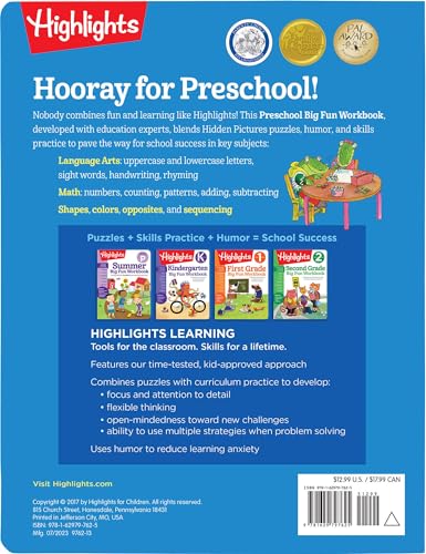 Preschool Big Fun Workbook: 256-Page Preschool Activity Book Full of Preschool Math, Language Arts, Writing Practice, Shapes Practice, Puzzles and More (Highlights™ Big Fun Activity Workbooks)