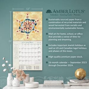 Hebrew Illuminations 2024 Wall Calendar by Adam Rhine | 16-Month Jewish Calendar With Candle Lighting Times (Sept 2023 - Dec 2024) | 12" x 24" Open | Amber Lotus Publishing