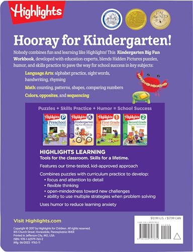 Kindergarten Big Fun Workbook: 256-Page Kindergarten Activity Book Full of Kindergarten Math, Reading, Writing Practice, Phonics, Puzzles and More (Highlights Big Fun Activity Workbooks)