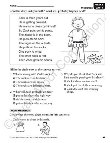 Evan-Moor Daily Reading Comprehension, Grade 1 - Homeschooling & Classroom Resource Workbook, Reproducible Worksheets, Teaching Edition, Fiction and Nonfiction, Lesson Plans, Test Prep