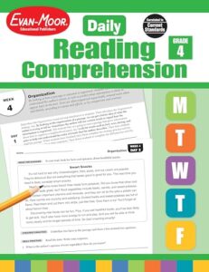 evan-moor daily reading comprehension, grade 4 - homeschooling & classroom resource workbook, reproducible worksheets, teaching edition, fiction and nonfiction, lesson plans, test prep