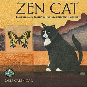 zen cat 2023 wall calendar | meditational art by nicholas kirsten-honshin | 12" x 24" open | amber lotus publishing