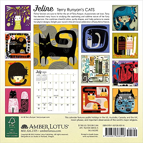 Feline 2023 Mini Wall Calendar: Terry Runyan's Cats | Compact 7" x 14" Open | Amber Lotus Publishing