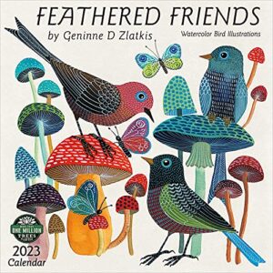 feathered friends 2023 wall calendar: watercolor bird illustrations by geninne zlatkis | 12" x 24" open | amber lotus publishing