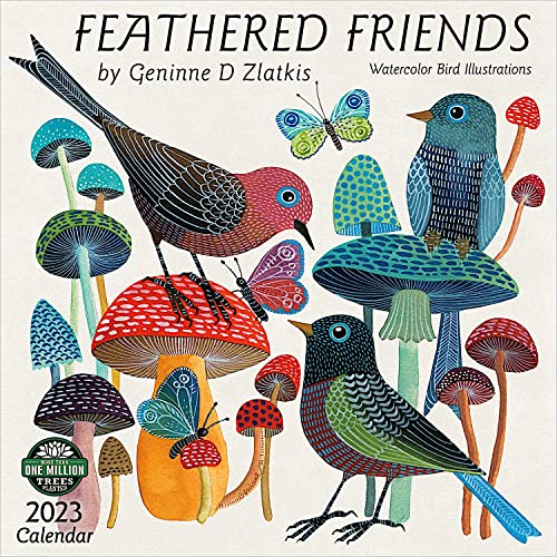 Feathered Friends 2023 Wall Calendar: Watercolor Bird Illustrations by Geninne Zlatkis | 12" x 24" Open | Amber Lotus Publishing