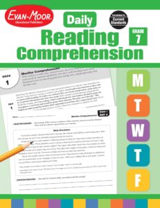 evan-moor daily reading comprehension, grade 7 - homeschooling & classroom resource workbook, reproducible worksheets, teaching edition, fiction and nonfiction, lesson plans, test prep