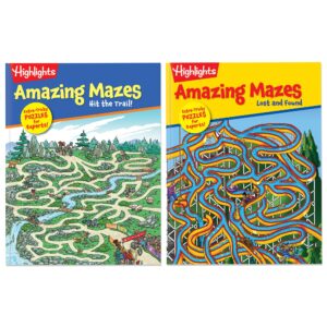 highlights amazing mazes expert maze books for kids ages 6 and up, 144 pages, 2-pack of activity books for kids, screen free fun and challenging mazes for kids