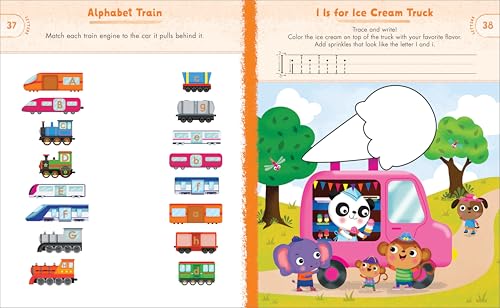 Preschool Activity Book Trucks, Cars, and Airplanes: 80 Games to Learn Letters, Numbers, Colors, and Shapes (School Skills Activity Books)