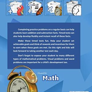 Humble Math - 100 Days of Timed Tests: Addition and Subtraction: Grades K-2, Math Drills, Digits 0-20, Reproducible Practice Problems