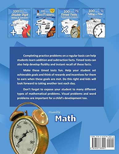 Humble Math - 100 Days of Timed Tests: Addition and Subtraction: Grades K-2, Math Drills, Digits 0-20, Reproducible Practice Problems