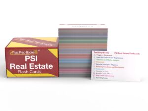 psi real estate exam prep study cards: psi real estate review with practice test questions for the national license [full color cards]