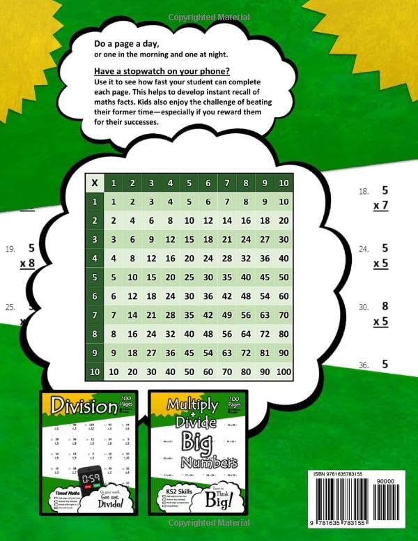 Times Tables: 100 Practice Pages - Timed Tests - Multiplication Math Drills - KS2 Workbook - (Ages 7-11)