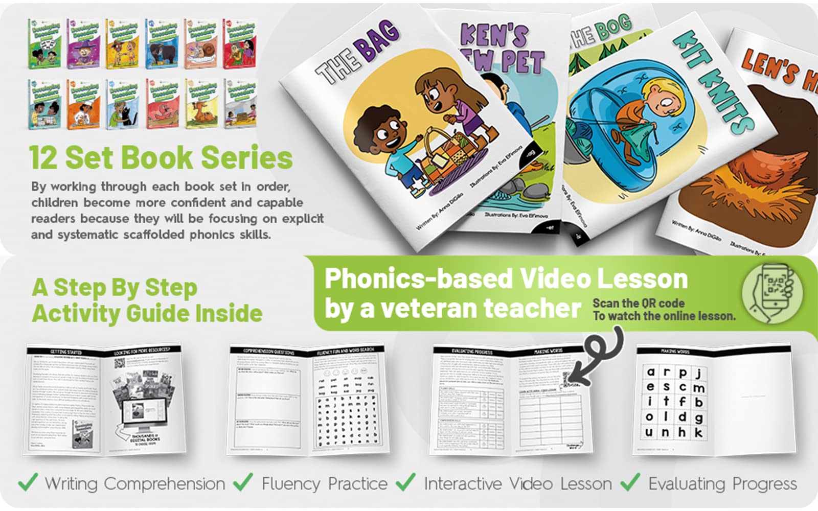 Decodable Readers: 15 Short Vowel Phonics Decodable Books for Beginning Readers Ages 4-7 Developing Decoders (Set 1)