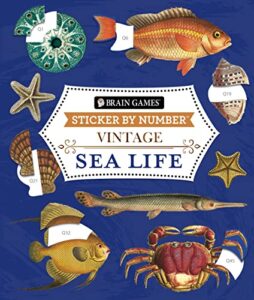 brain games - sticker by number - vintage: sea life (28 images to sticker)