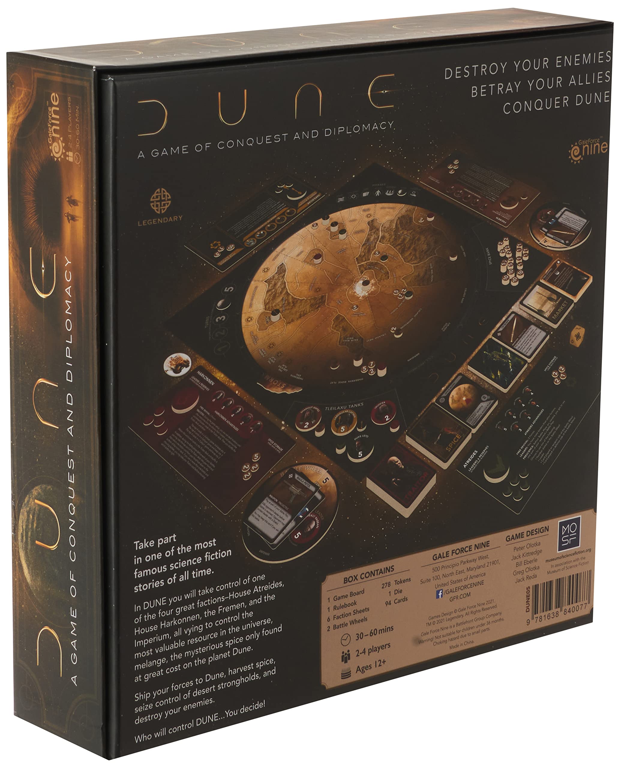 Gale Force Nine: Dune, A Game of Conquest and Diplomacy, Science Fiction Board Game, 30 to 60 Minute Play Time, 2 to 4 Players, for Ages 12 and up