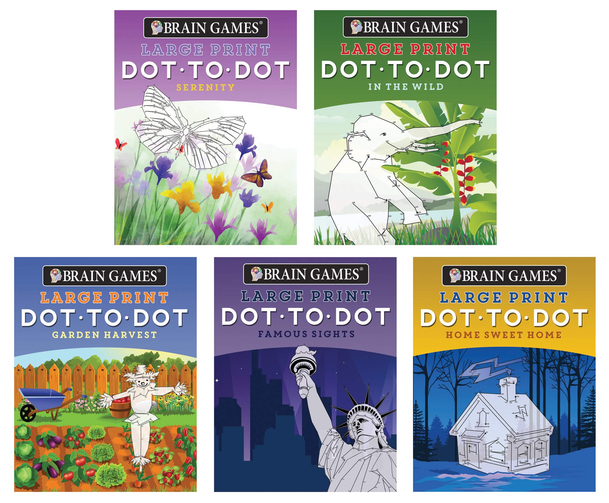 Brain Games 5 Booklet Set - Large Print Dot to Dot (Brain Games - Dot to Dot)