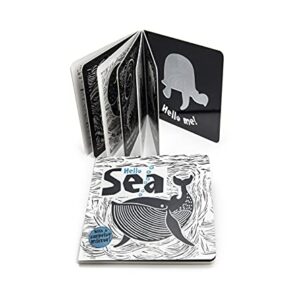 Hello Sea (Happy Fox Books) Baby's First Book, with High-Contrast Ocean Animals like an Octopus, Whale, Turtle, Seahorse, Crab, Fish, Starfish, Walrus, Shark, and Jellyfish, plus a Surprise Mirror