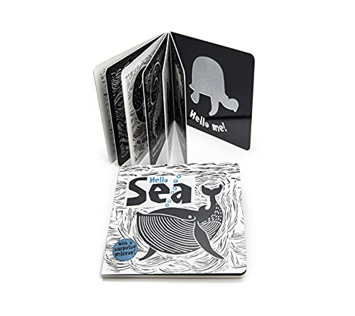 Hello Sea (Happy Fox Books) Baby's First Book, with High-Contrast Ocean Animals like an Octopus, Whale, Turtle, Seahorse, Crab, Fish, Starfish, Walrus, Shark, and Jellyfish, plus a Surprise Mirror