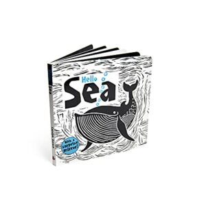 Hello Sea (Happy Fox Books) Baby's First Book, with High-Contrast Ocean Animals like an Octopus, Whale, Turtle, Seahorse, Crab, Fish, Starfish, Walrus, Shark, and Jellyfish, plus a Surprise Mirror