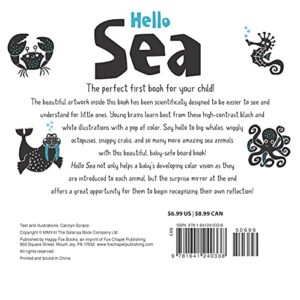 Hello Sea (Happy Fox Books) Baby's First Book, with High-Contrast Ocean Animals like an Octopus, Whale, Turtle, Seahorse, Crab, Fish, Starfish, Walrus, Shark, and Jellyfish, plus a Surprise Mirror