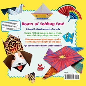 Origami for Kids: 20 Projects to Make Plus 100 Papers to Fold (Happy Fox Books) Fun and Creative Paperfolding Kit with Easy Fold Lines and Instructions for Bunnies, Crabs, Bugs, Dogs and More