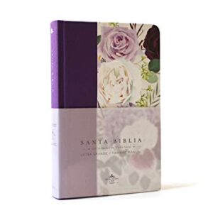 Biblia RVR1960 Tapa dura y tela morada con flores tamaño manual / Spanish Bible RVR 1960 Handy Size Large Print Hardcover Cloth with Purple Floral