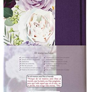 Biblia RVR1960 Tapa dura y tela morada con flores tamaño manual / Spanish Bible RVR 1960 Handy Size Large Print Hardcover Cloth with Purple Floral