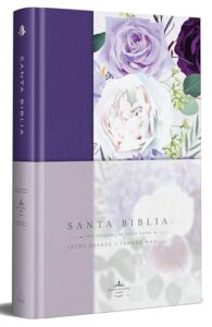 biblia rvr1960 tapa dura y tela morada con flores tamaño manual / spanish bible rvr 1960 handy size large print hardcover cloth with purple floral