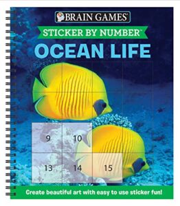 brain games - sticker by number: ocean life (easy - square stickers): create beautiful art with easy to use sticker fun!