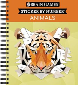 brain games - sticker by number: animals - 2 books in 1 (42 images to sticker)