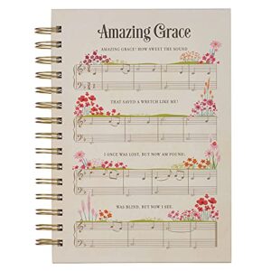 christian art gifts journal w/scripture amazing grace pink red floral 192 ruled pages, large hardcover notebook, wire bound