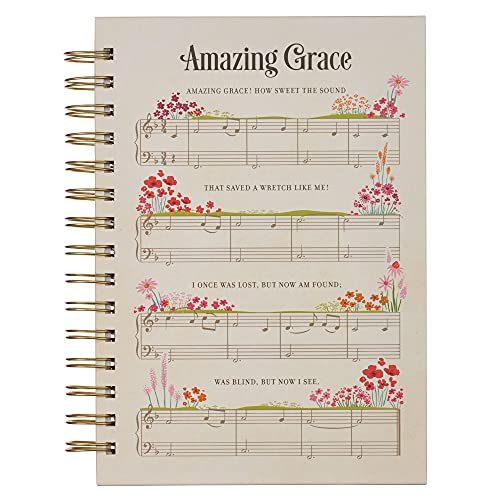 Christian Art Gifts Journal w/Scripture Amazing Grace Pink Red Floral 192 Ruled Pages, Large Hardcover Notebook, Wire Bound