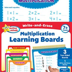 Active Minds - Write-and-Erase - Wipe Clean Learning Boards Ages 7+ - Multiplication, Division, USA States and Capitals