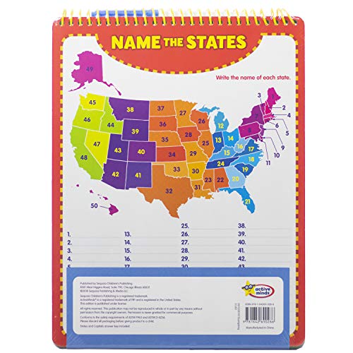 Active Minds - Write-and-Erase - Wipe Clean Learning Boards Ages 7+ - Multiplication, Division, USA States and Capitals