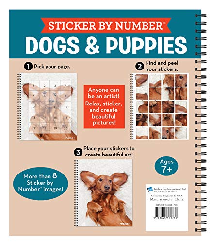 Brain Games - Sticker by Number: Dogs & Puppies (Easy - Square Stickers): Create Beautiful Art With Easy to Use Sticker Fun!