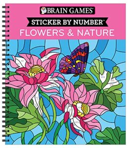 brain games - sticker by number: flowers & nature (28 images to sticker)