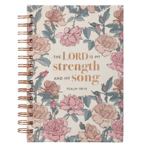 christian art gifts journal w/scripture the lord is my strength psalm 118:14 bible verse pink rose 192 ruled pages, large hardcover notebook, wire bound