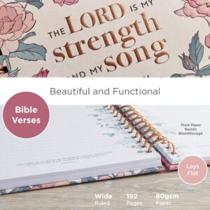 Christian Art Gifts Journal w/Scripture The Lord is My Strength Psalm 118:14 Bible Verse Pink Rose 192 Ruled Pages, Large Hardcover Notebook, Wire Bound