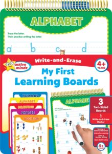 active minds - write-and-erase - wipe clean learning boards ages 4+ - numbers, addition, alphabet, shapes, and drawing