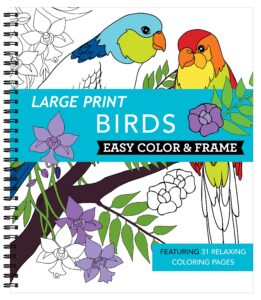 large print easy color & frame - birds (stress free coloring book)