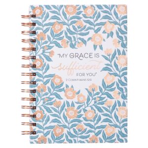 christian art gifts journal w/scripture my grace is sufficient for you 2 corinthians 12:9 bible verse gold floral 192 ruled pages, large hardcover notebook, wire bound