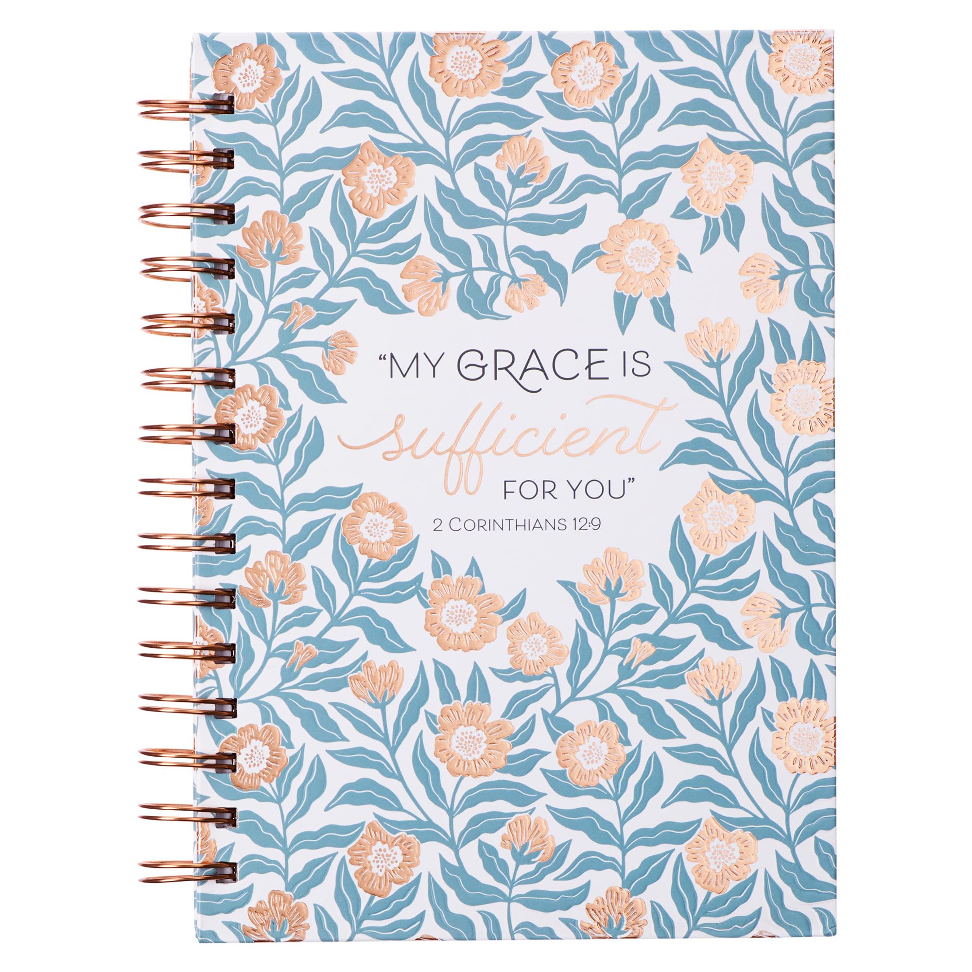 Christian Art Gifts Journal w/Scripture My Grace Is Sufficient For You 2 Corinthians 12:9 Bible Verse Gold Floral 192 Ruled Pages, Large Hardcover Notebook, Wire Bound