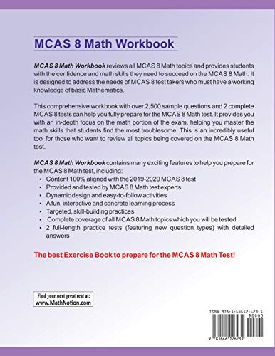 MCAS Math Workbook: 8th Grade Math Exercises, Activities, and Two Full-Length MCAS Math Practice Tests